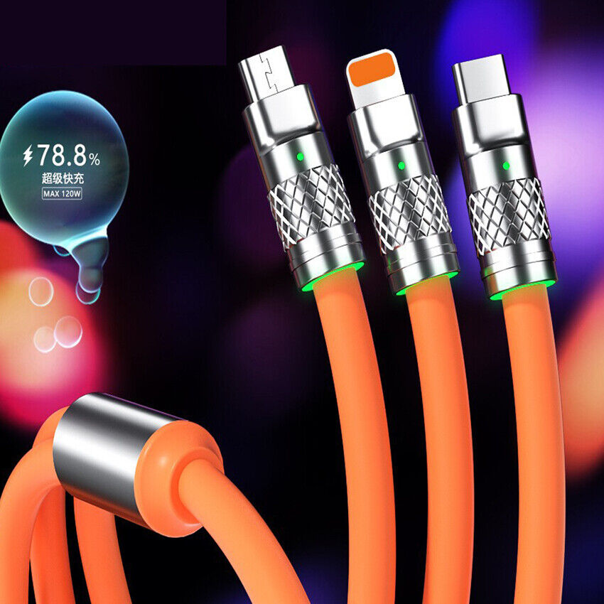 Cable RGBlink 3-In-1 USB Quick Charge Cable, Lightning, USB-C, Micro B ...